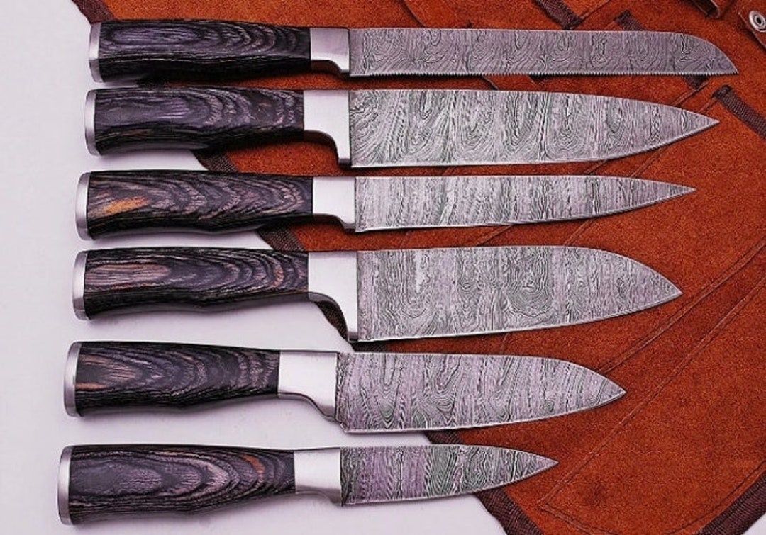 Hand Forged 6 Pcs Kitchen Knives Set, Handmade Damascus Kitchen Knives ...