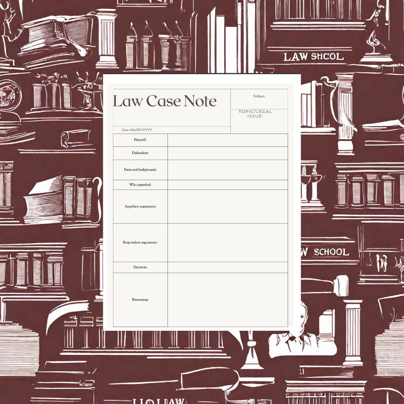 Law Case Brief Template Pdf. - Etsy