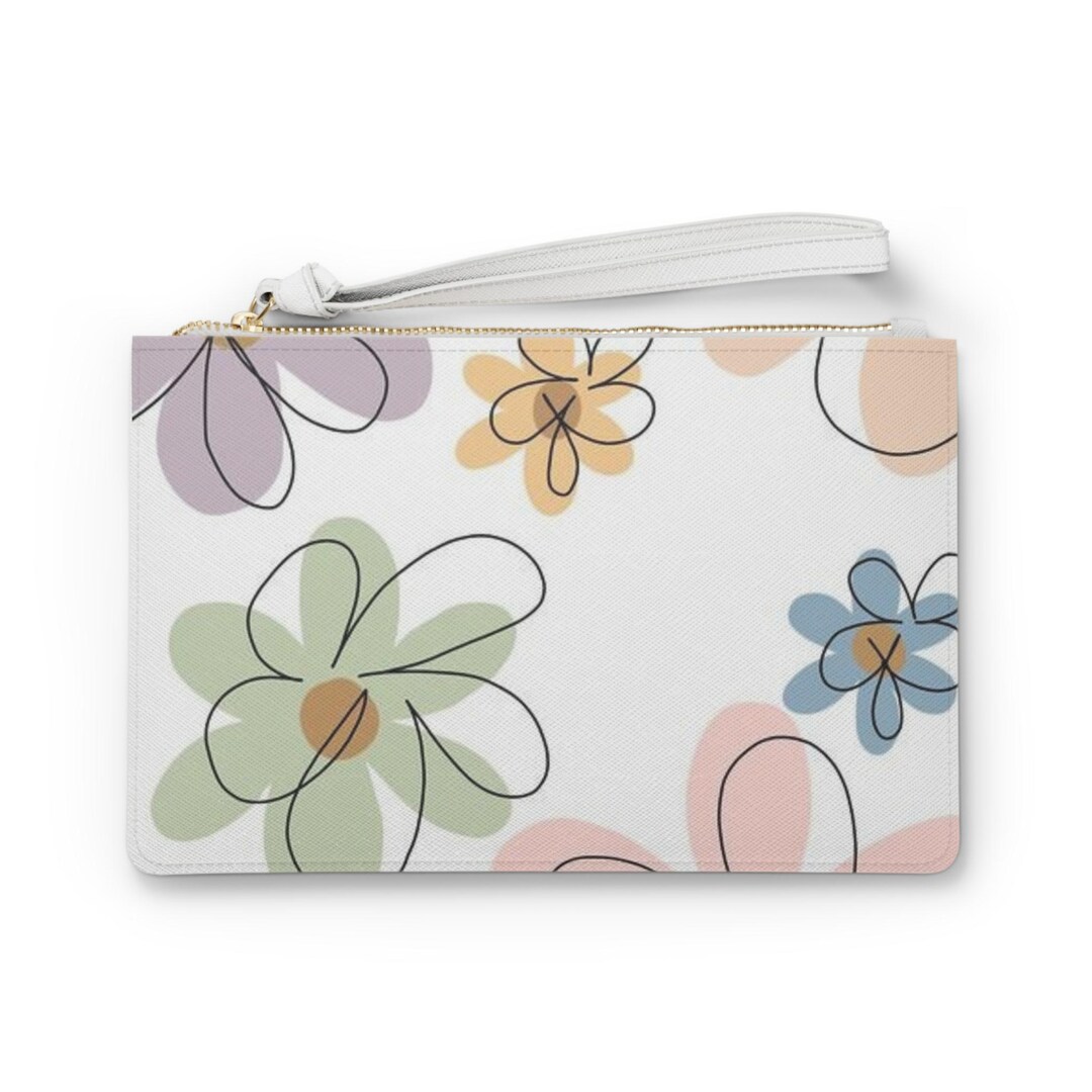 Flower Animation Clutch Bag Cute Doodling Design, Floral Makeup Purse ...