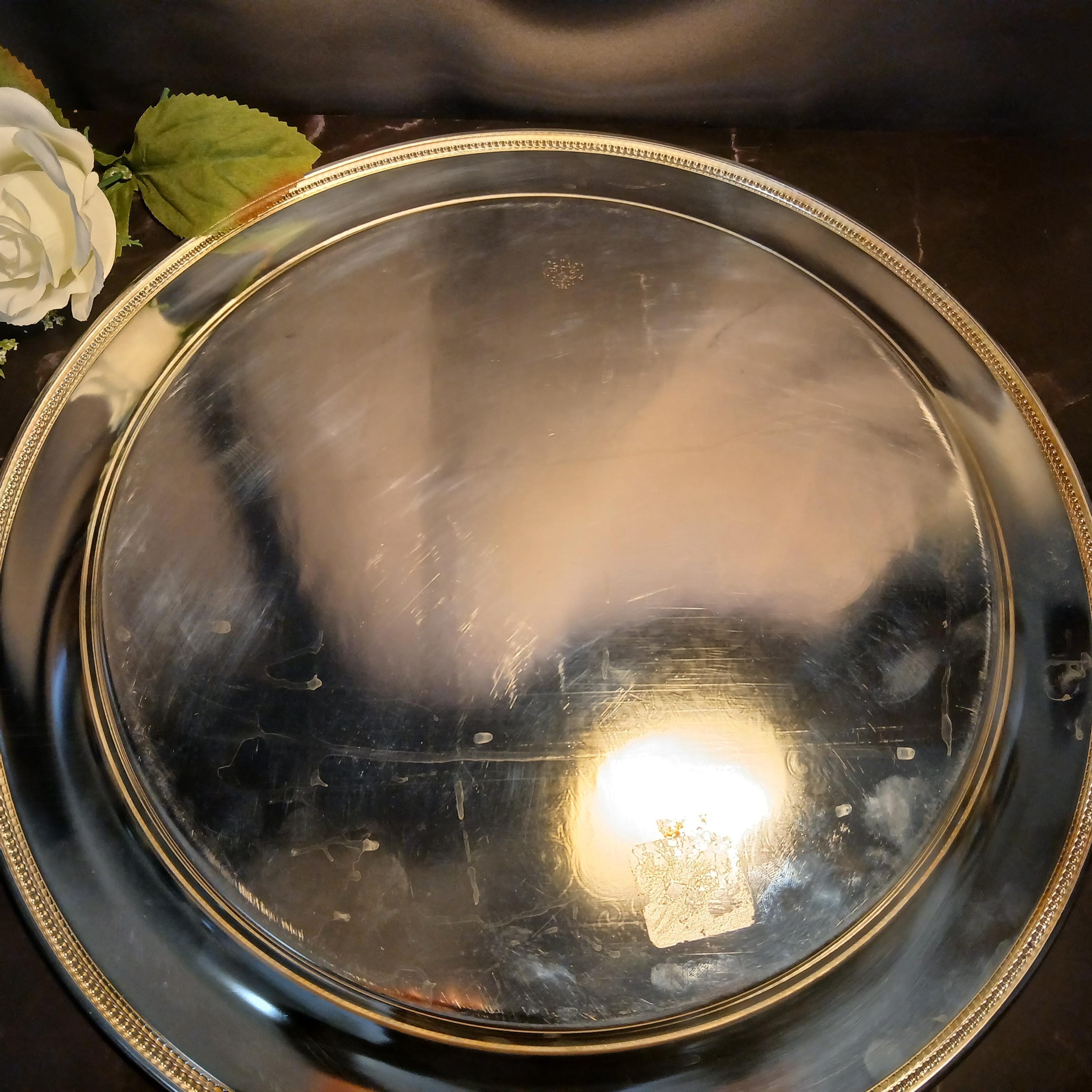 Vintage Oneida Silverplate Tray: Floral Etched Double Coin Edge Platter ...