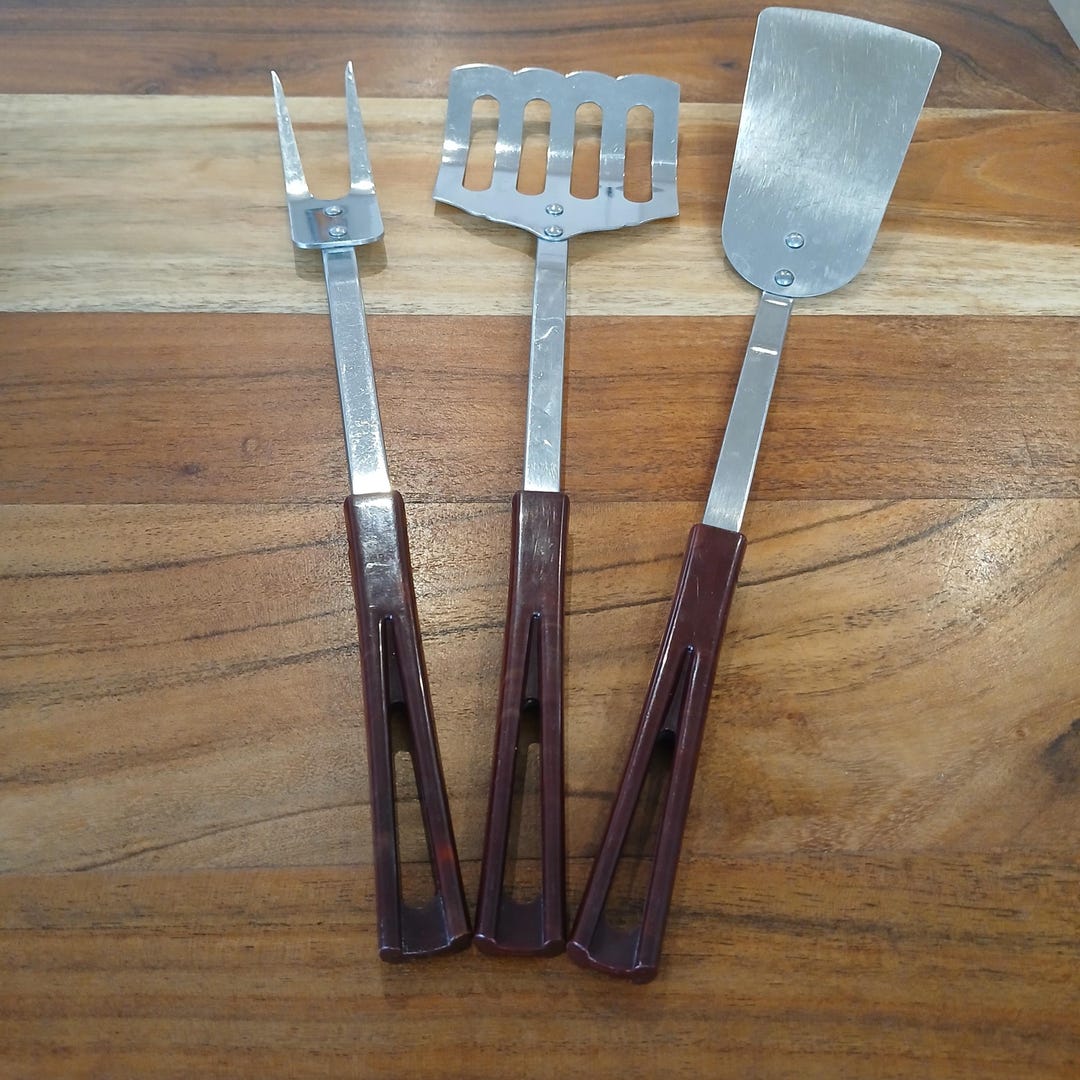 Vintage Mid-century Set of Three Cookout/bbq Utensils With Maroon ...