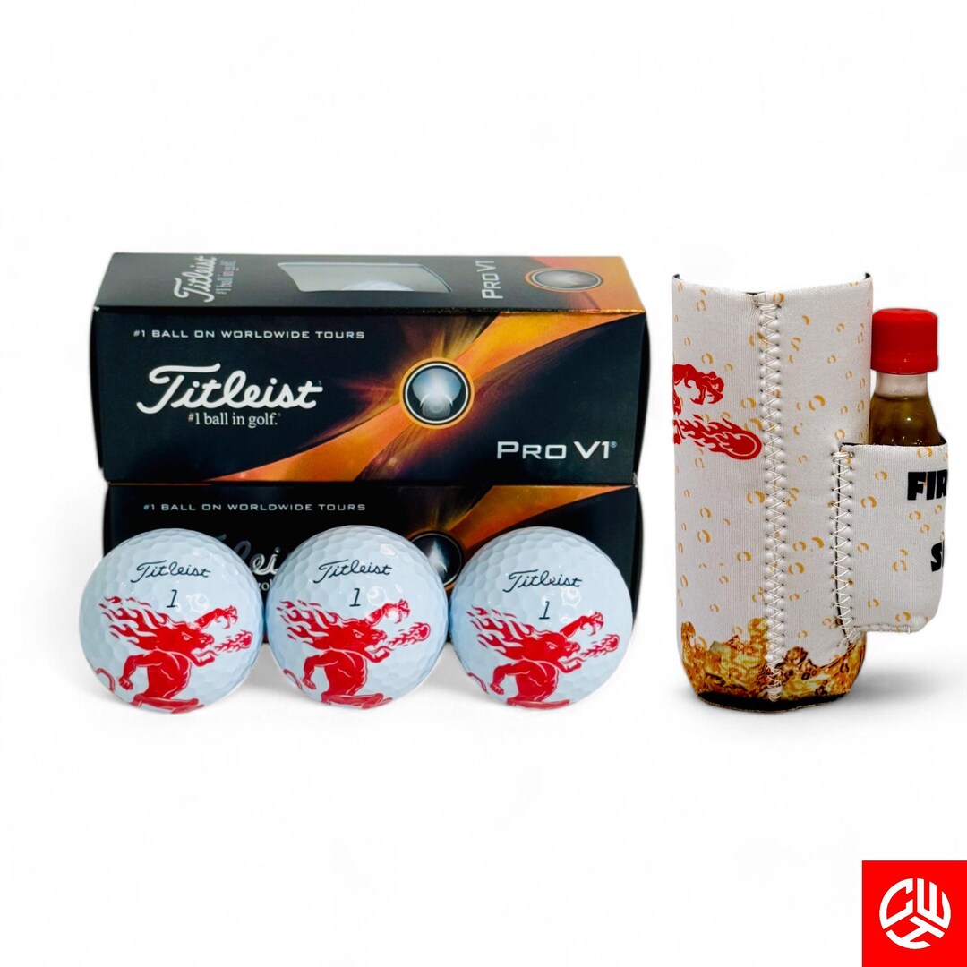 Fireball Whisky Golf Gift Set | Titleist Pro V1 Balls + Can Koozie With ...