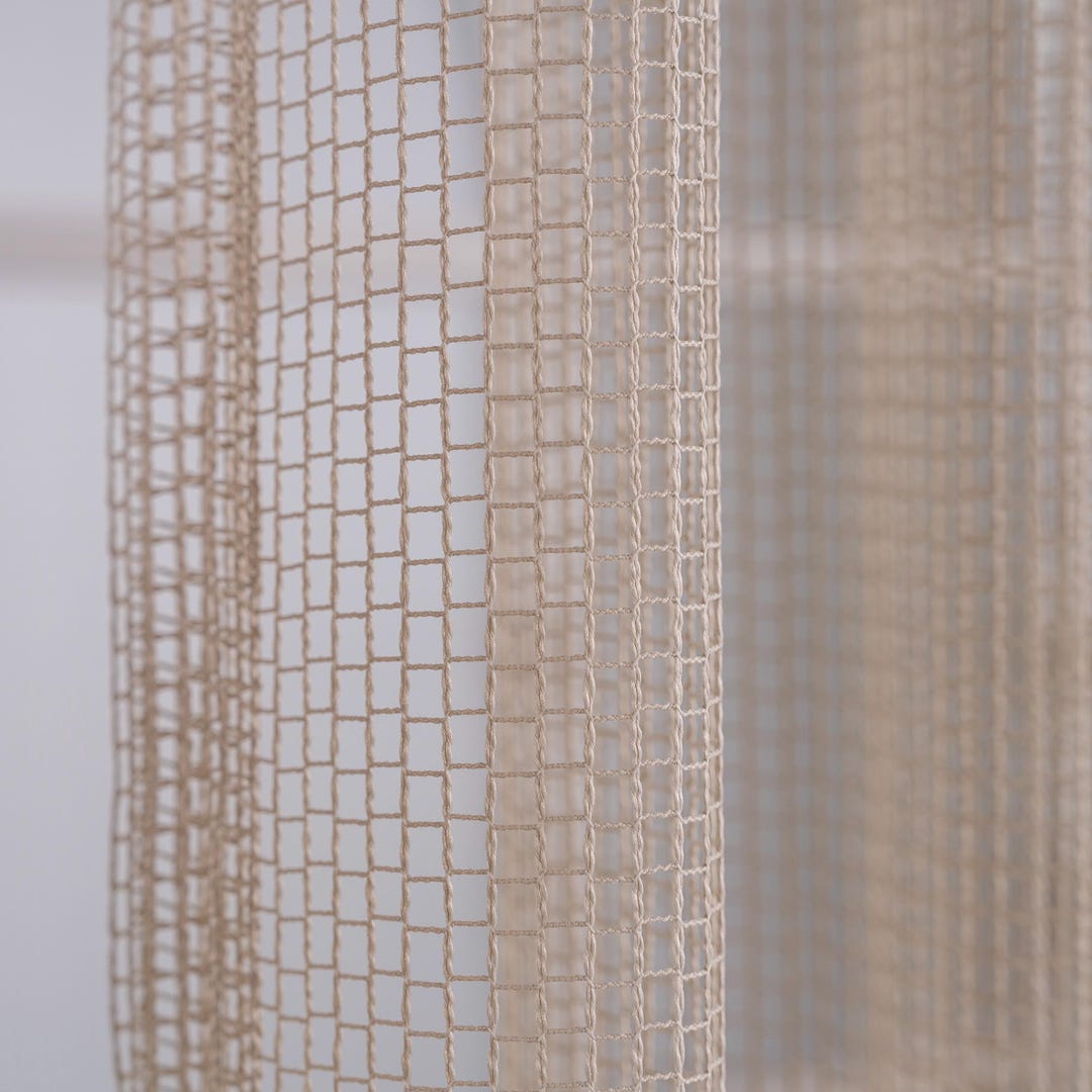 Beige Fishnet S Fold Custom Made Cafe Boho Curtain Panels for Living ...