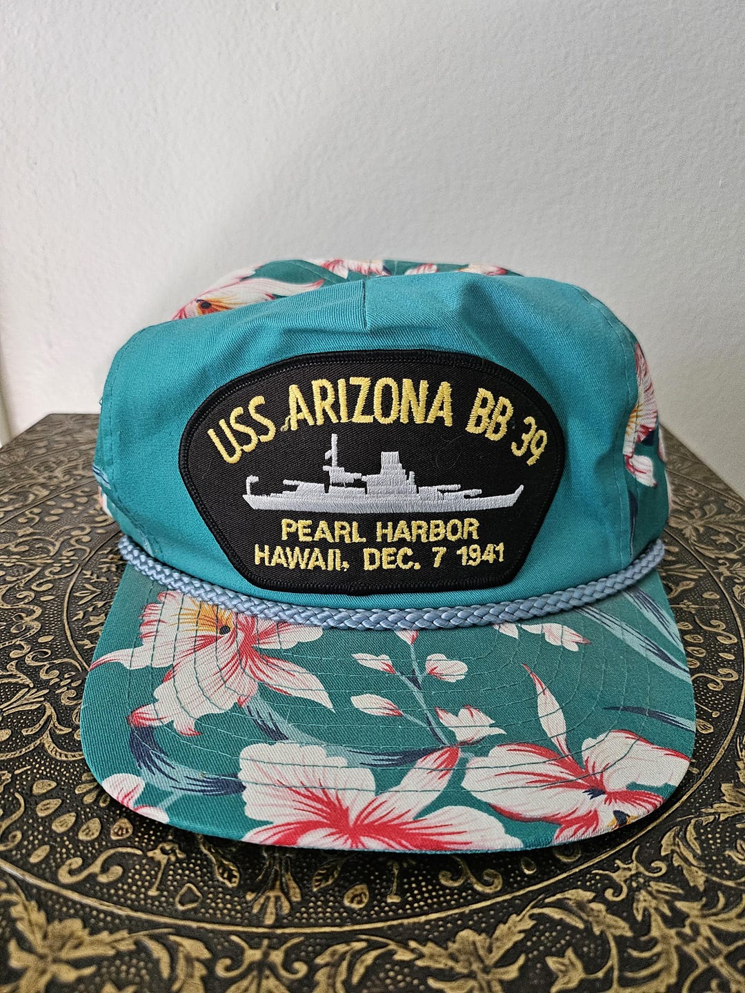 Vintage USS Arizona BB39 Pearl Harbor Trucker Cap, Hawaiian Print Hat ...