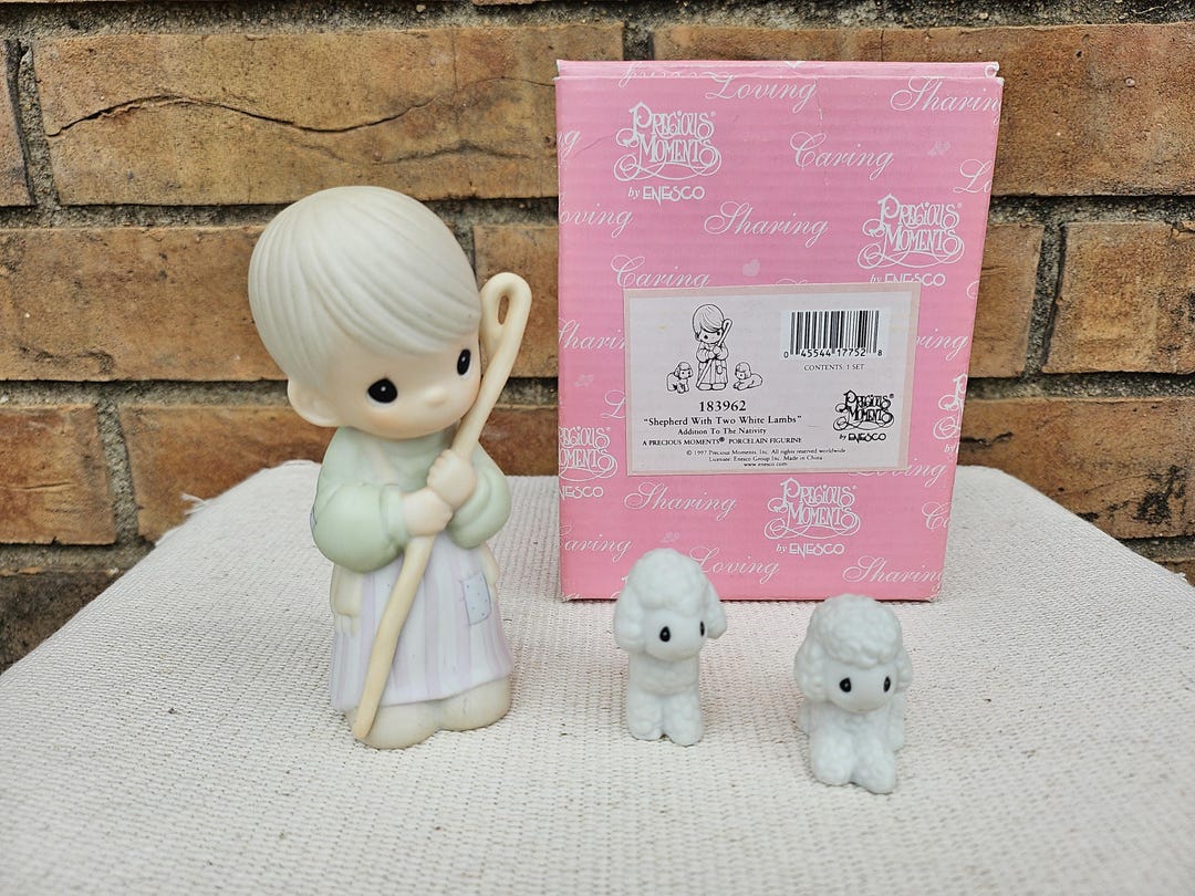 Vintage Precious Moments Shepherd With Two White Lambs With Box - Etsy