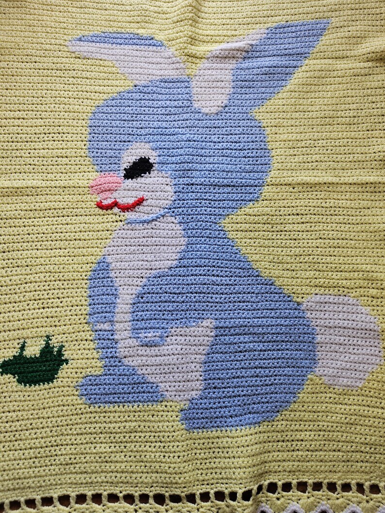 Vintage Bunny Crochet Afghan Baby Blanket, Baby Blanket, Hand Made ...