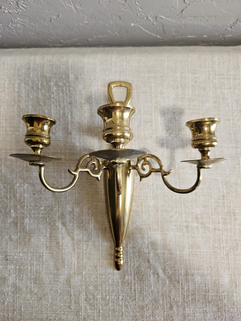 Vintage Gold Brass Taper Candle Wall Sconce, MCM Decor, Candle Holder ...