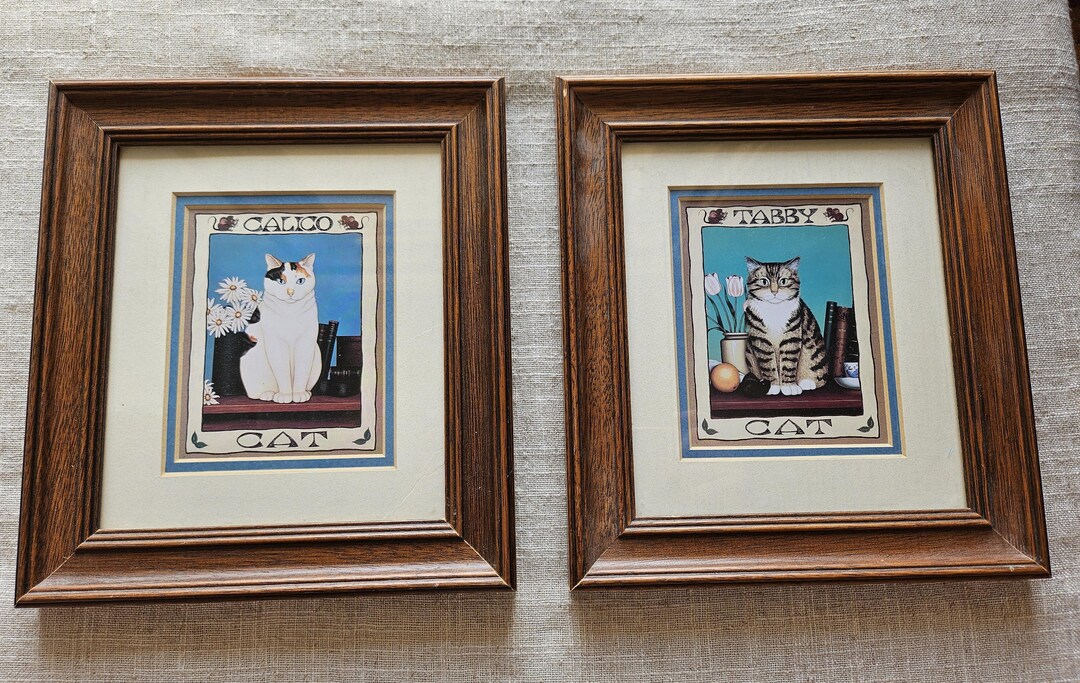 Susan Powers Tabby & Calico Cat Framed Art, Cat Print, Vintage Cat ...
