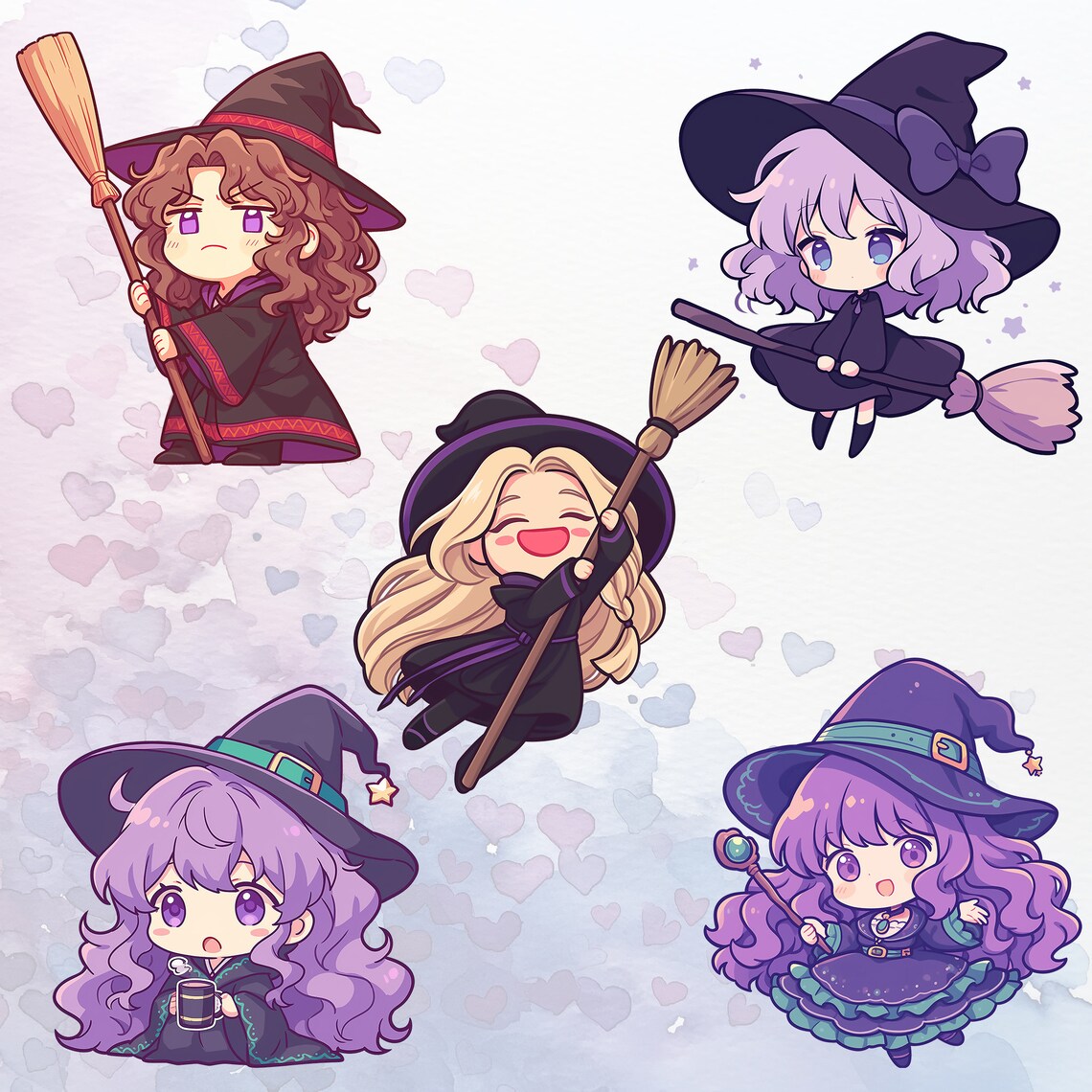 15 Chibi Witch Pngs - Transparent Background, Digital Download, Cute ...