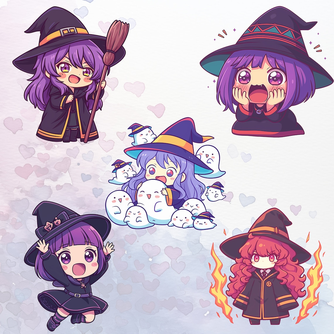 15 Chibi Witch Pngs - Transparent Background, Digital Download, Cute ...