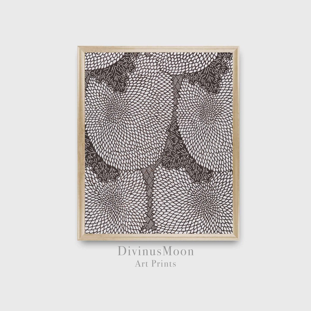 Japandi Graphic Floral Wall Art | Vintage Japanese Art Print | Black ...