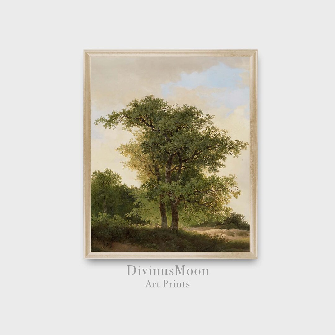 Vertical Landscape Print of Old Tree in Rural Field. Earth Tones of ...