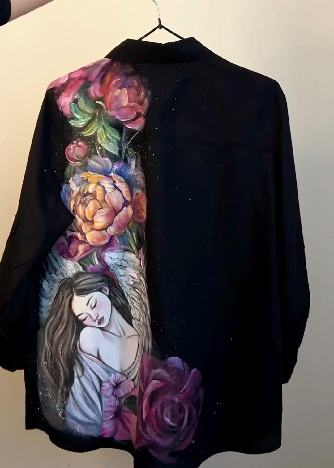 Black Womens Blouse, Custom Hand-painted Blouse: Personalized Design ...