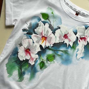 Hand Painted T Shirt, Flowers Painting, Custom Botanical Shirt, White T ...