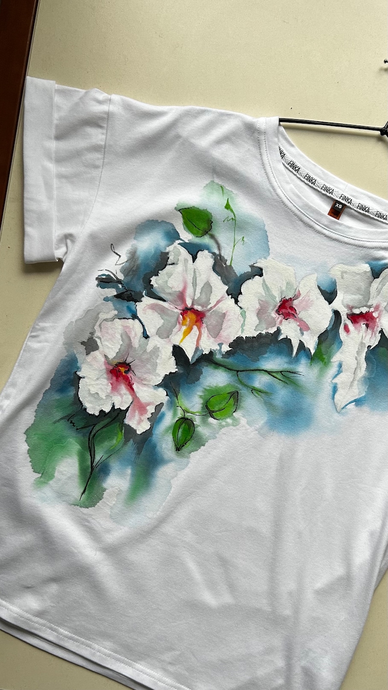 Hand Painted T Shirt, Flowers Painting, Custom Botanical Shirt, White T ...