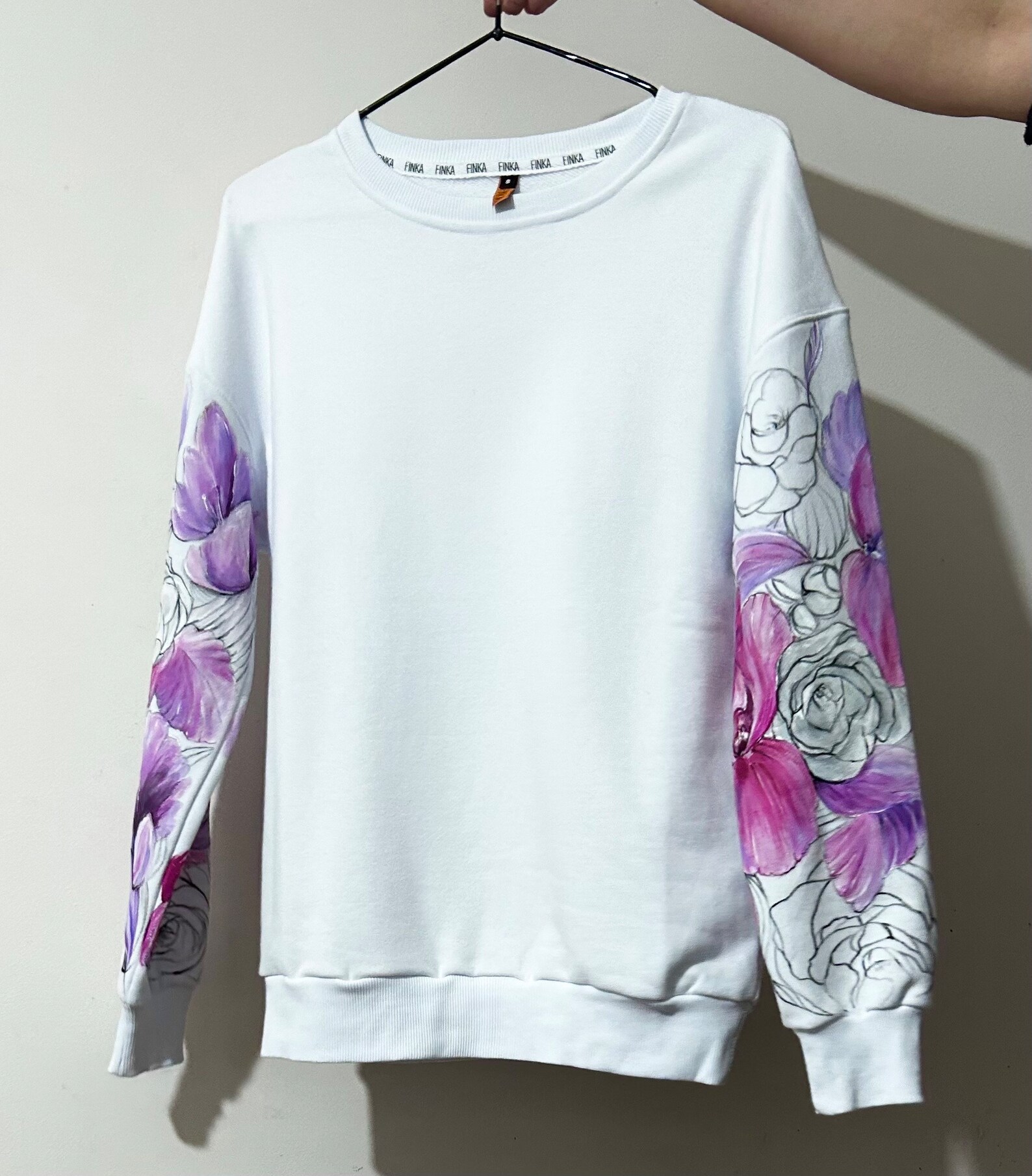 Women's Sweatshirt, Hand Painting Custom Hoodie, Flower Drawing, Hand ...