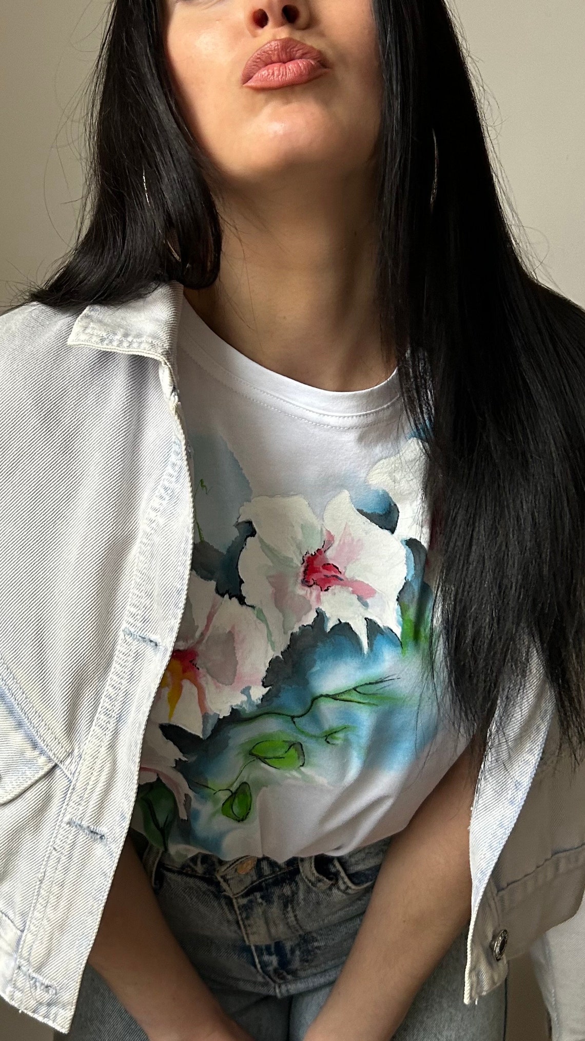 Hand Painted T Shirt, Flowers Painting, Custom Botanical Shirt, White T ...