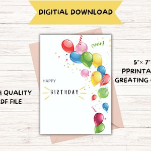 5"× 7" Printable Greeting Card for Birthday Celebrations, With Rainbow ...