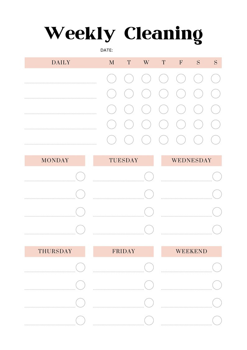Cleaning Printables, Clean Checklists, Sunday Cleaning Routine, Weekly ...