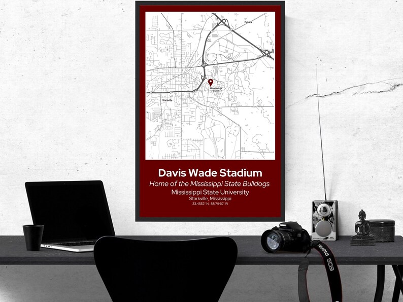 Miss State Bulldogs Map Wall Art, Davis Wade Stadium Digital Download ...