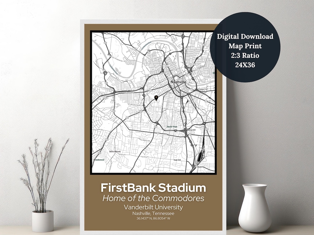 Vanderbilt Commodores, Firstbank Stadium, Nashville Map Wall Art ...