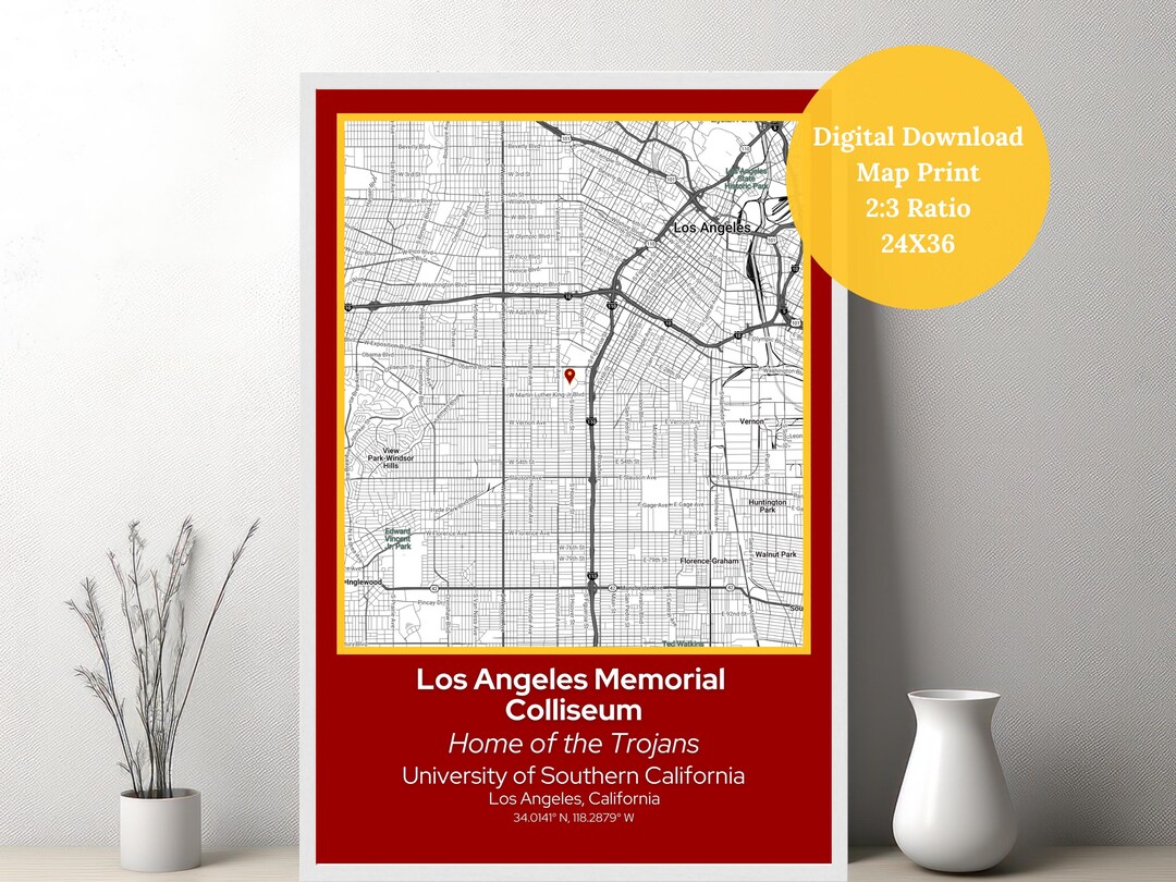 USC Trojans, Memorial Coliseum Map Wall Art, Digital Download, USC ...