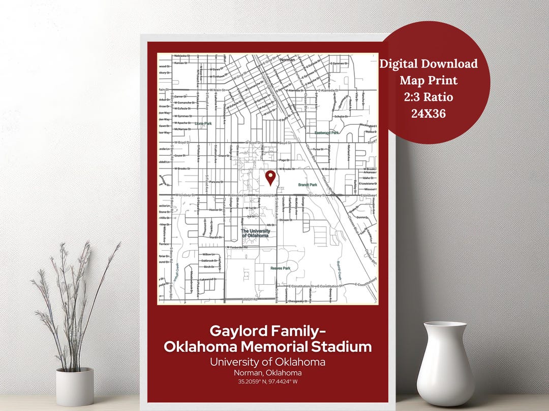 University of Oklahoma, Norman, OK, Map Wall Art, OU Stadium Digital ...
