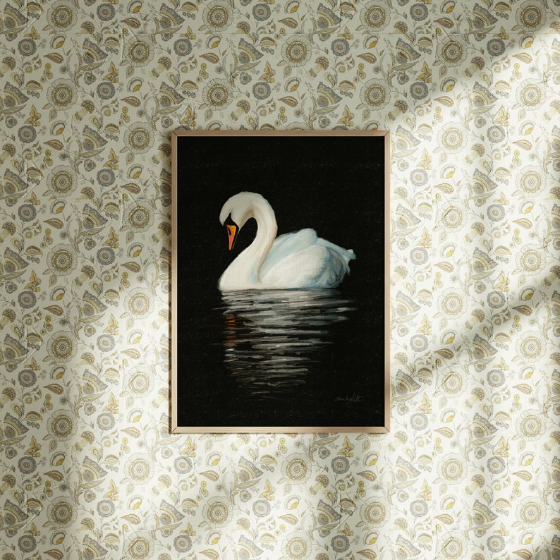 Swan Art Print | Moody Wall Decor | Nursery Artwork | Giclee Art Print ...