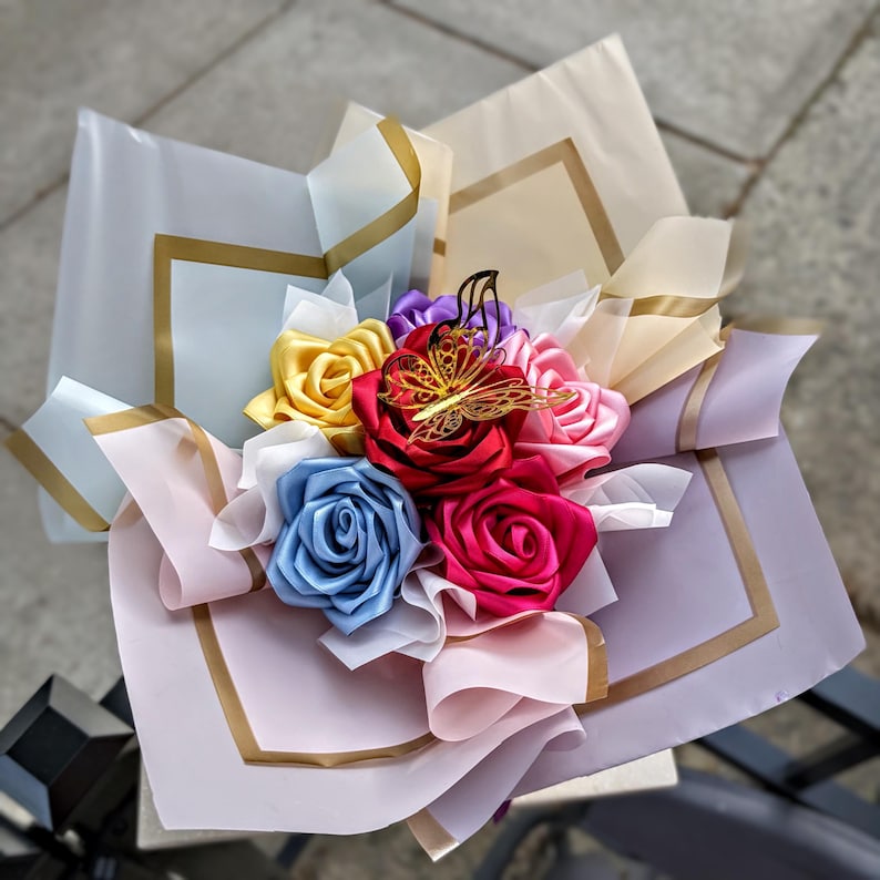 Handmade Satin Ribbon Rose Bouquet - Personalized Ramos Buchon ...