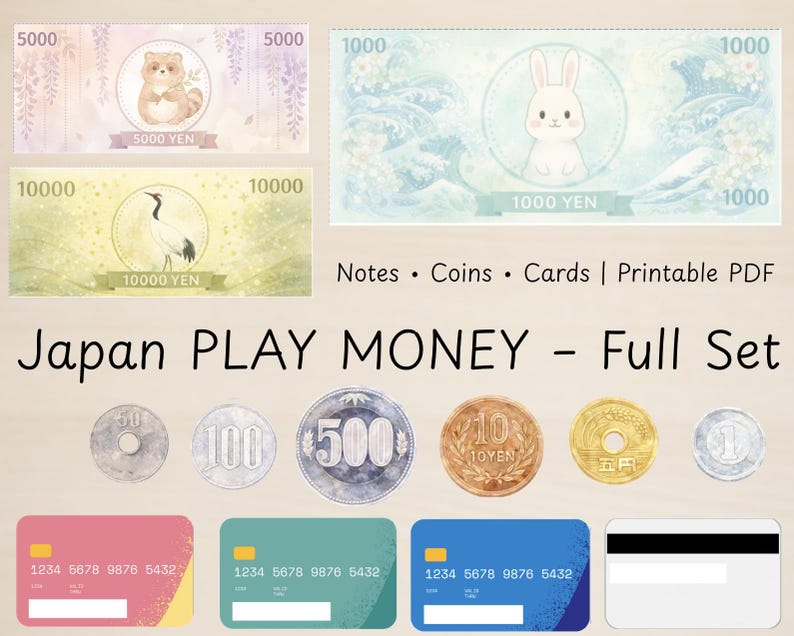Japanese Yen Play Money Bundle｜new Watercolor + Classic Designs｜thank ...