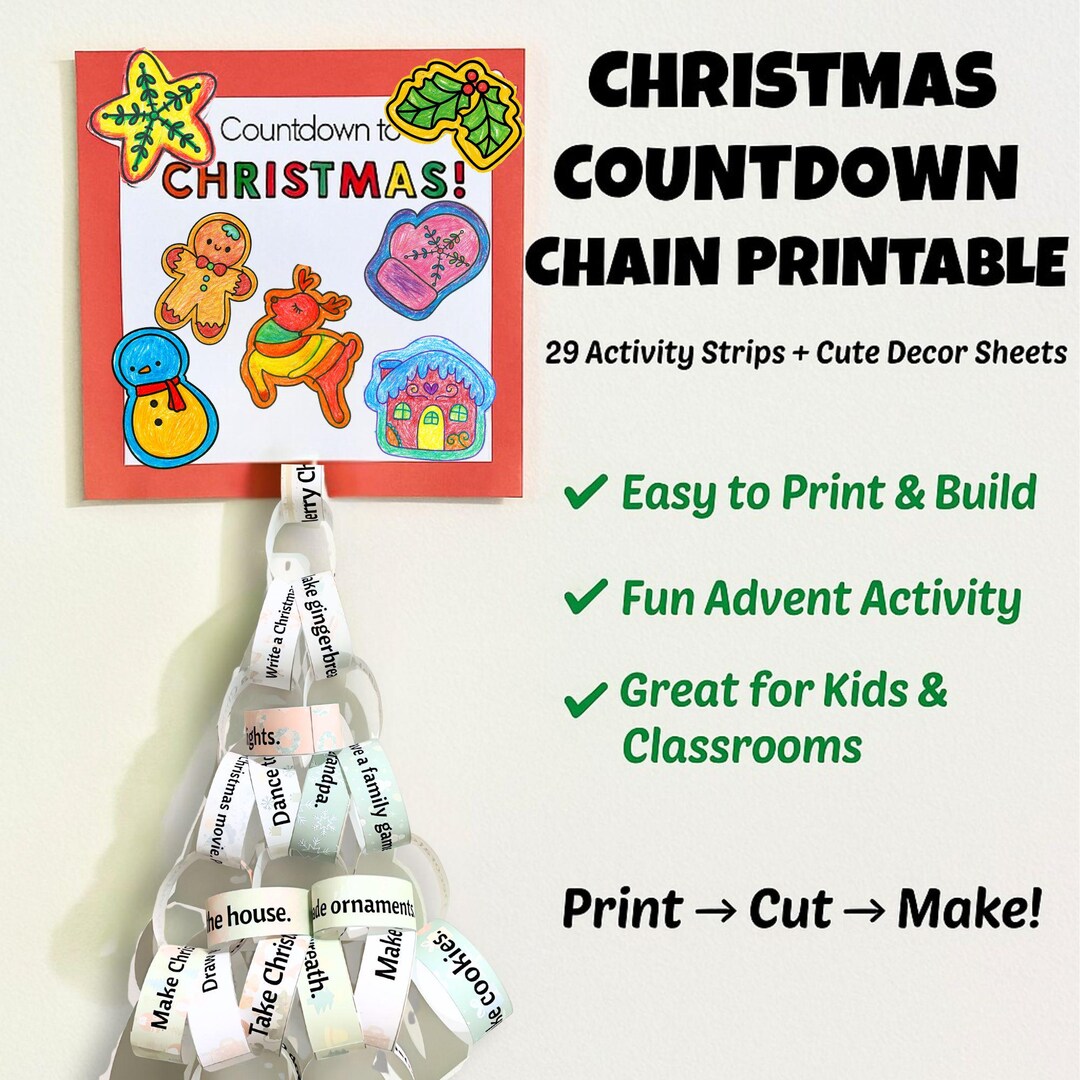 Printable Christmas Countdown Chain | Kids Advent Calendar Strips ...