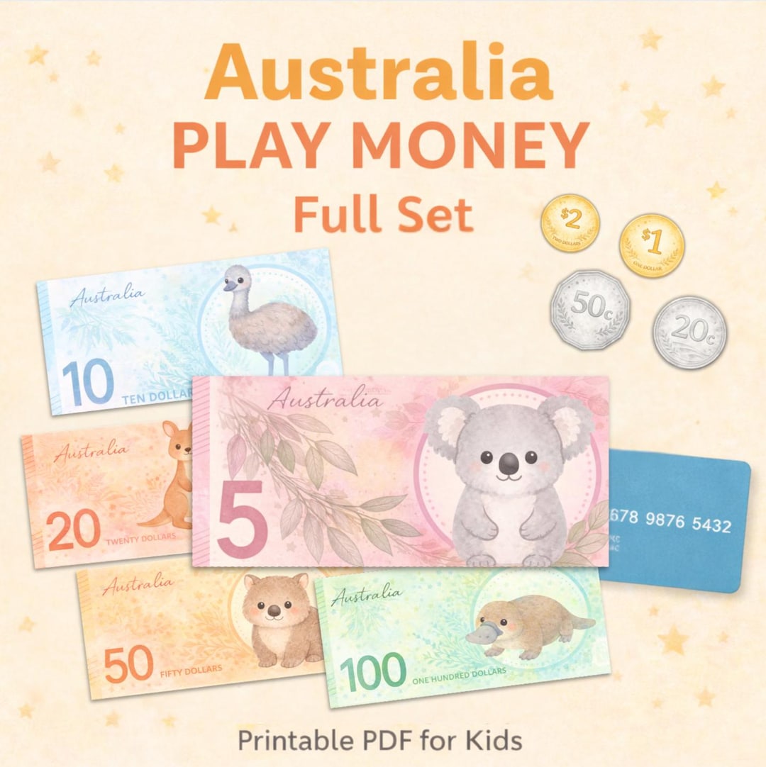 Australia Play Money Printable for Kids | Australian Dollar Bills ...