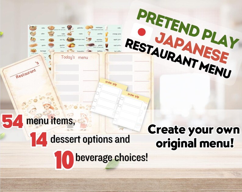 Kids Printable Play Menus | Japanese Restaurant Pretend Play | Japanese ...