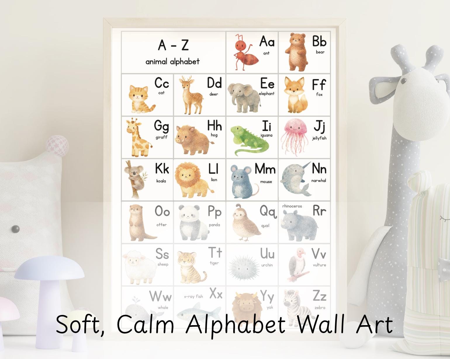 A–Z Animal Alphabet Poster | Upper & Lowercase Letters | Gentle ...