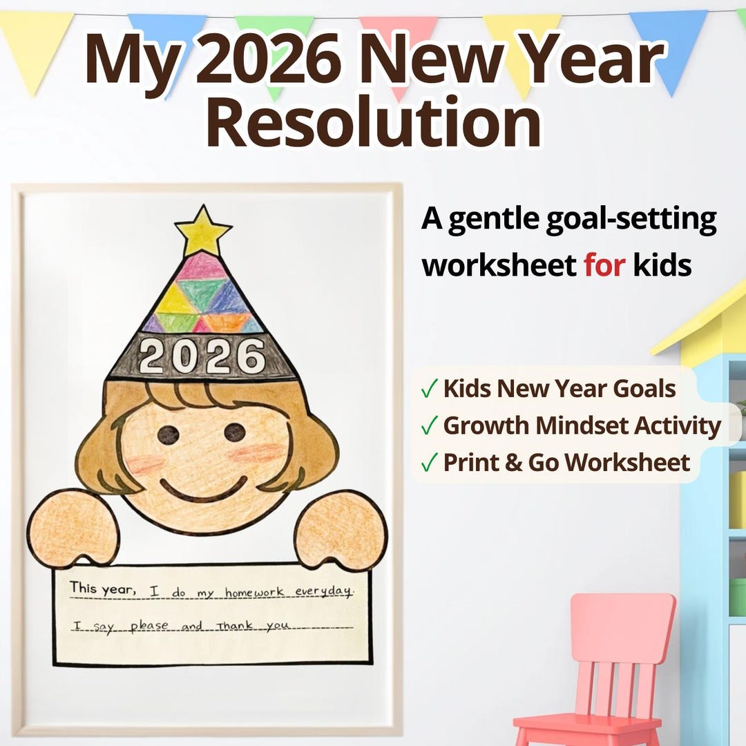 2026 New Year Resolution Worksheet for Kids | Gentle Goal Setting ...