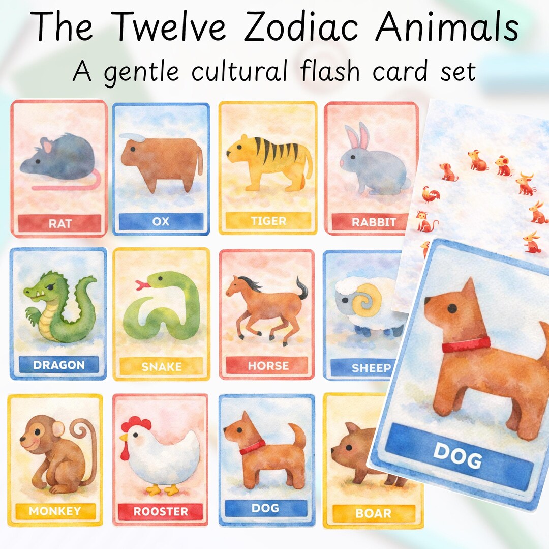 12 Zodiac Animal Flash Cards – Japanese (chinese) Zodiac | Printable ...