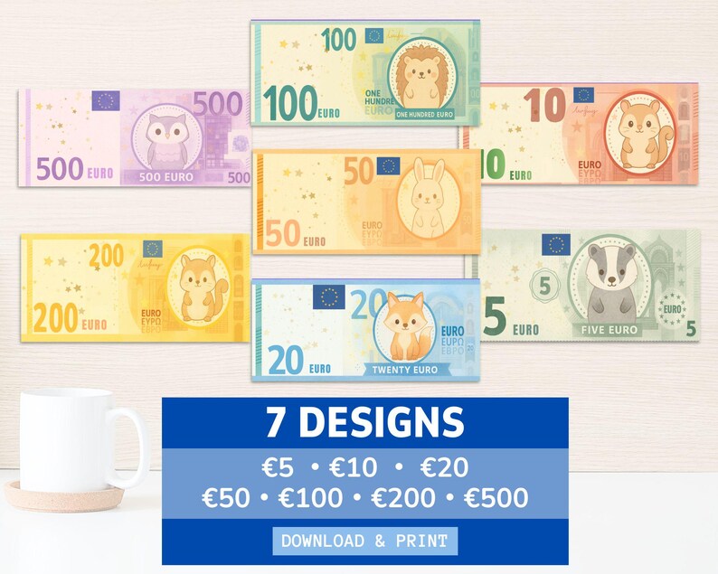 Euro Play Money Printable – Forest Animal Notes, Coins & Cards ...