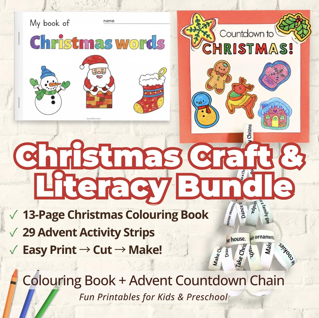 Christmas Craft and Literacy Bundle | Printable Coloring Book + Advent ...