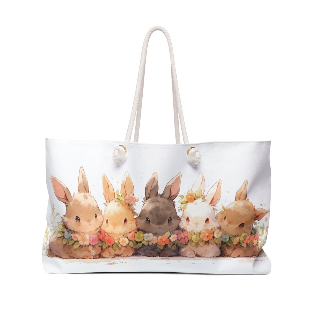 Cute Bunny Tote Bag, Girls Only Bunny Crew, Anime Art Print, Kawaii ...