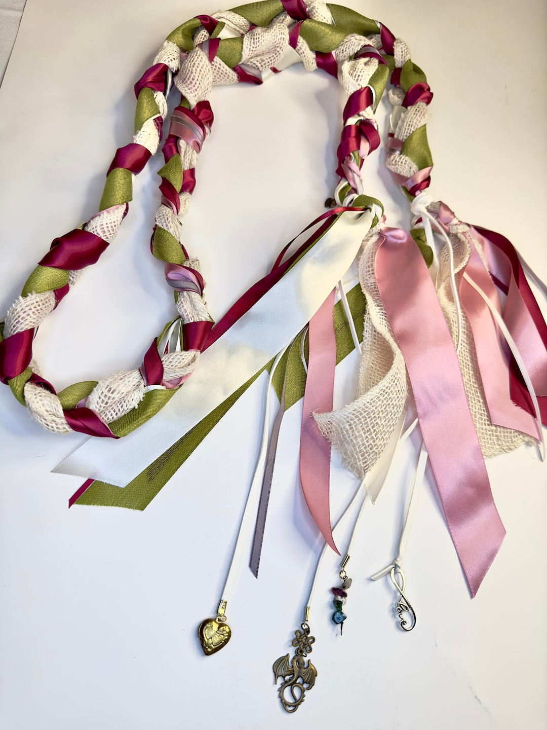 Handfasting Cord for Wedding Ceremony - Pink, Cream and Green Ribbon ...