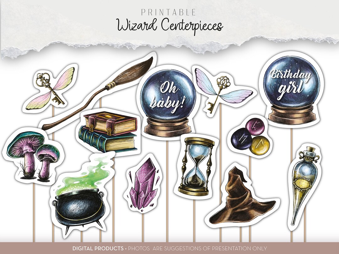 Printable Magic Wizard Centerpieces, Wizard Baby Shower, Digital Cutout ...