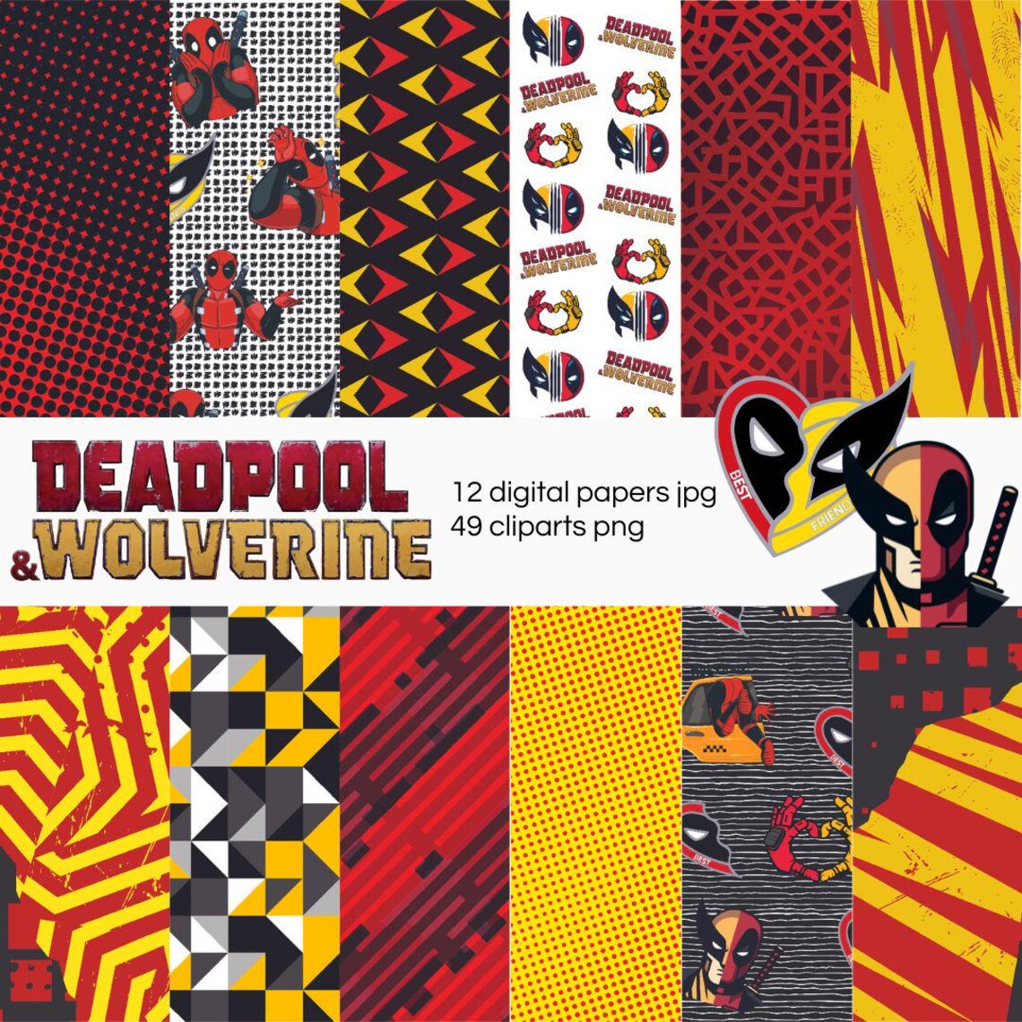 Deadpool and Wolverine Digital Paper Deadpool Movie Papers Pack Party ...