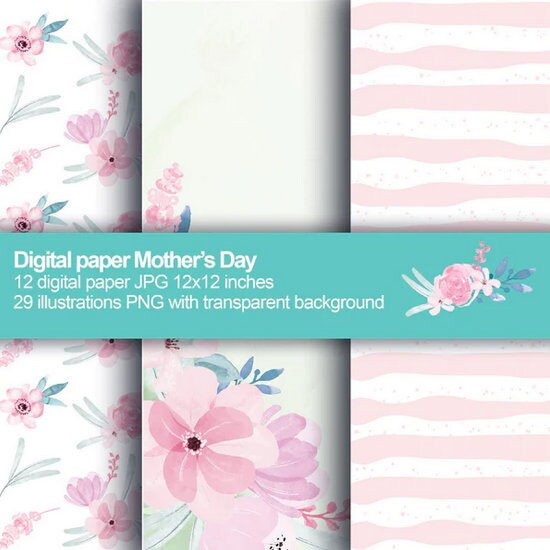 Digital Paper Mothers Day Watercolor Floral Printable Paper Instant ...