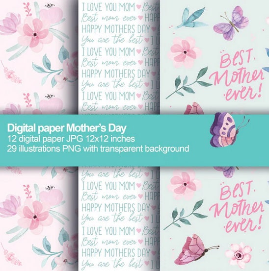 Digital Paper Mothers Day Watercolor Floral Printable Paper Instant ...