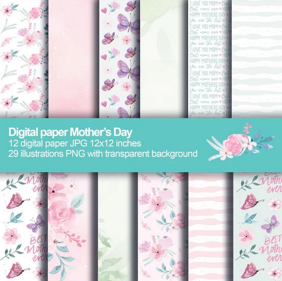 Digital Paper Mothers Day Watercolor Floral Printable Paper Instant ...