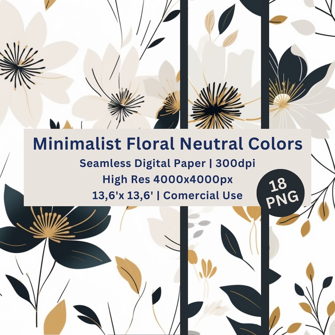 Minimalist Floral Digital Paper, Neutral Colors, Digital Paper Pack ...