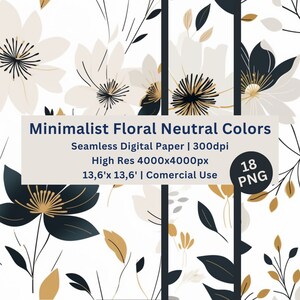Minimalist Floral Digital Paper, Neutral Colors, Seamless Wedding ...