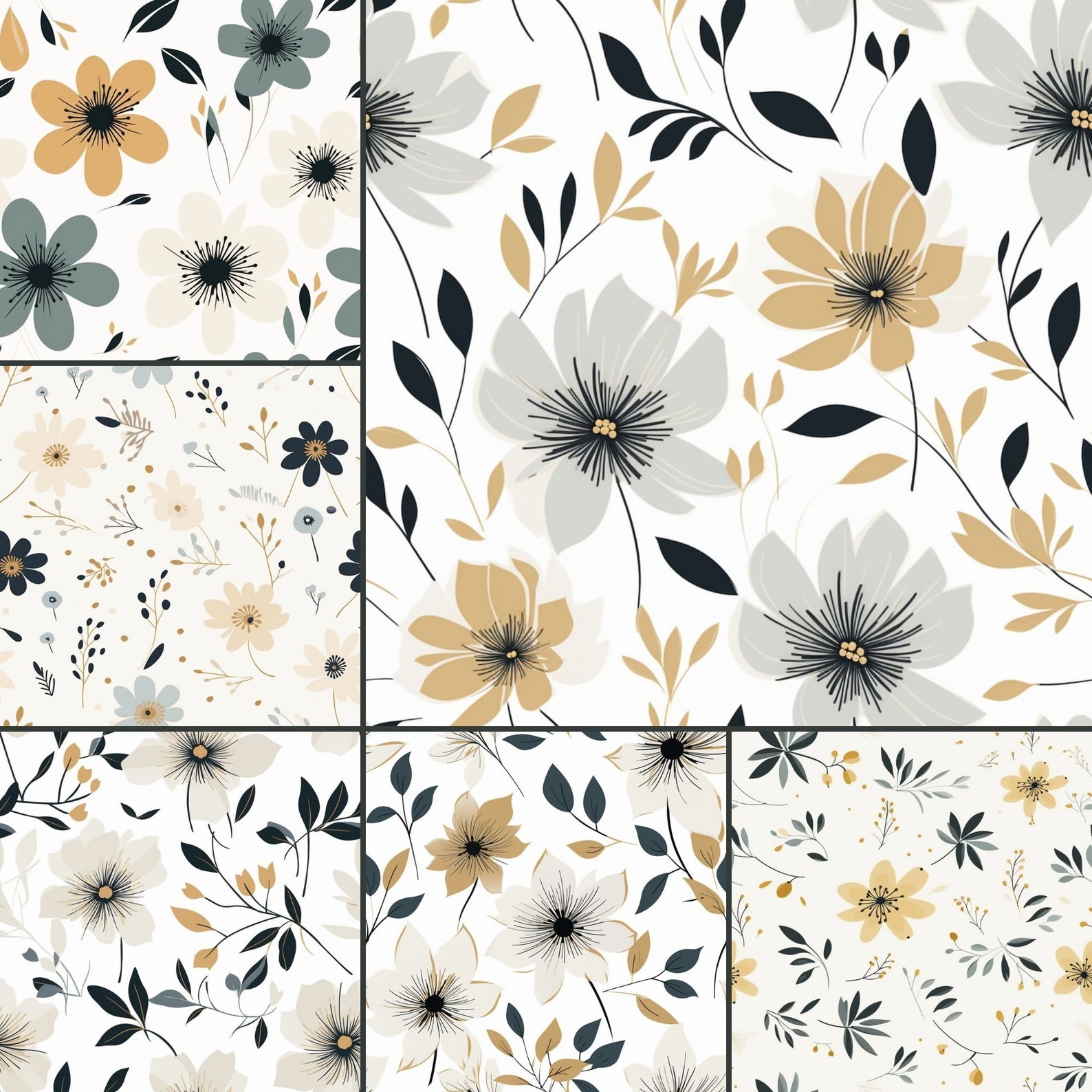 Minimalist Floral Digital Paper, Neutral Colors, Seamless Wedding ...