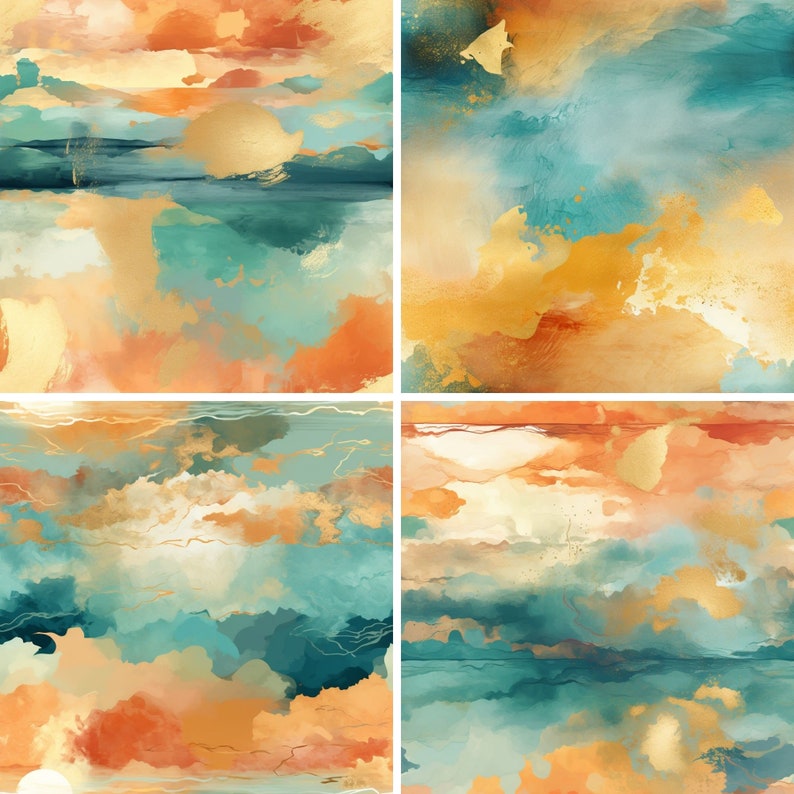 Abstract Sunset Digital Paper, Set of 12 Seamless Paper, Colorful ...