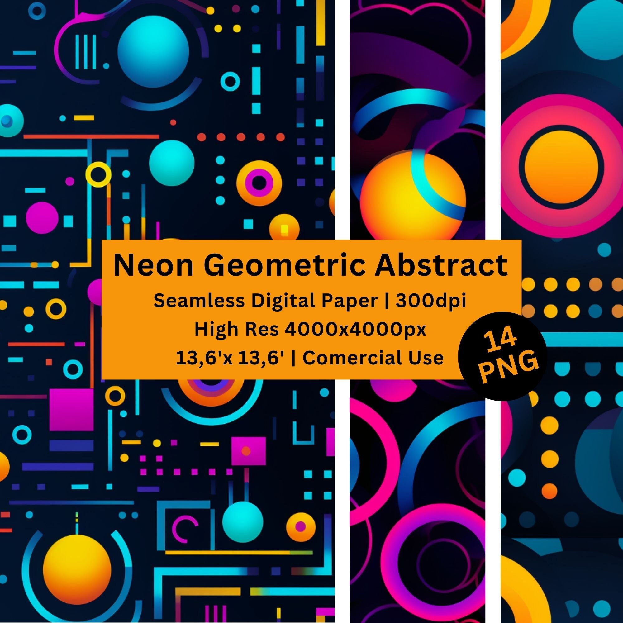 Neon Geometric Digital Paper, Abstract Seamless Patterns, Coloful, Junk ...
